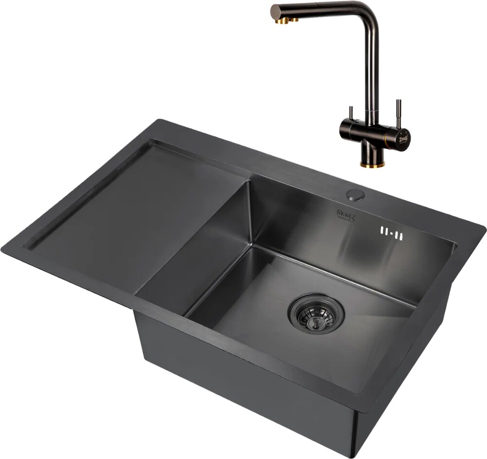 Комплект Мойка Zorg Inox PVD 7851 R 78x51, grafit, нержавеющая сталь / Смеситель Inox SZR-7039 BR/GRAFIT графит, бронза, бронза графит