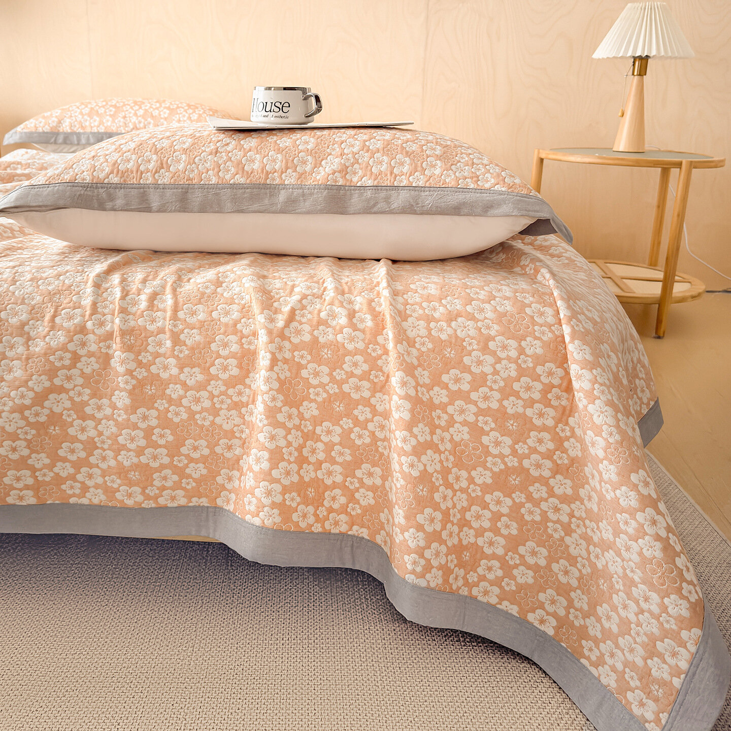 Летнее одеяло из 3-слойного гауза класса А, оранжевый с узорами, 220x240 см, легкое охлаждающее одеяло