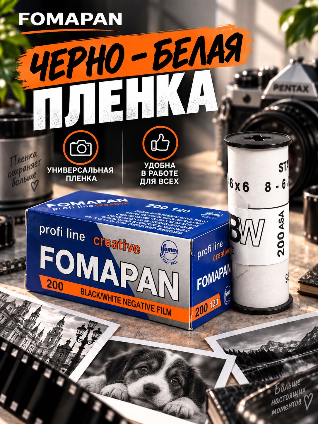 Фотоплёнка черно-белая Fomapan 200 тип 120