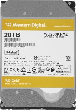 Western Digital 20 ТБ Внутренний жесткий диск Gold, 3.5", 7200 об/мин, SATA III 6 Гбит/с (WD203KRYZ)