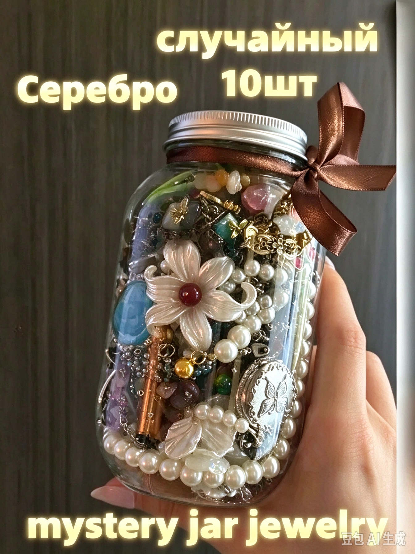 Мистери банка с украшениями, случайный набор бижутерии, 10 шт, серебристый оттенок