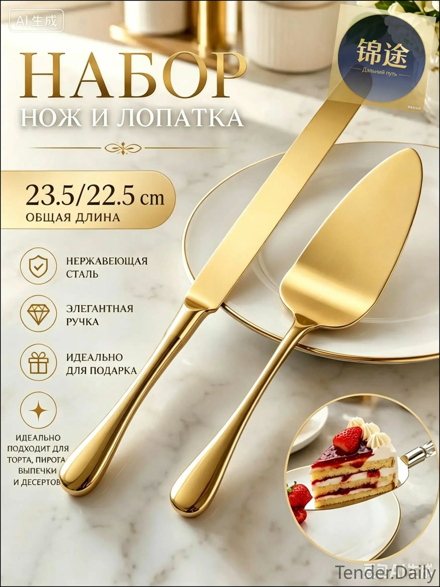 Набор десертных приборов 2 предм. золотой