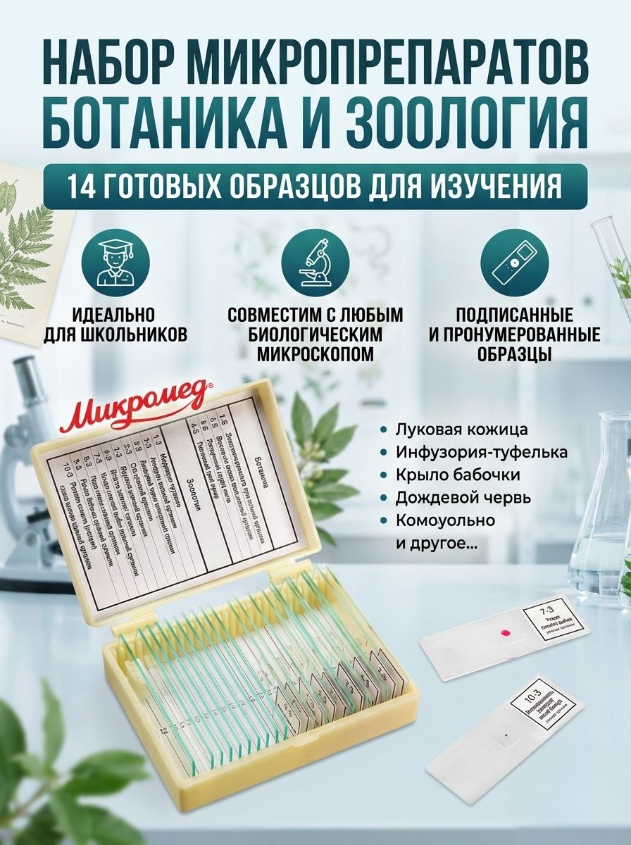Микропрепараты Ботаника и Зоология Микромед (14 обр.)