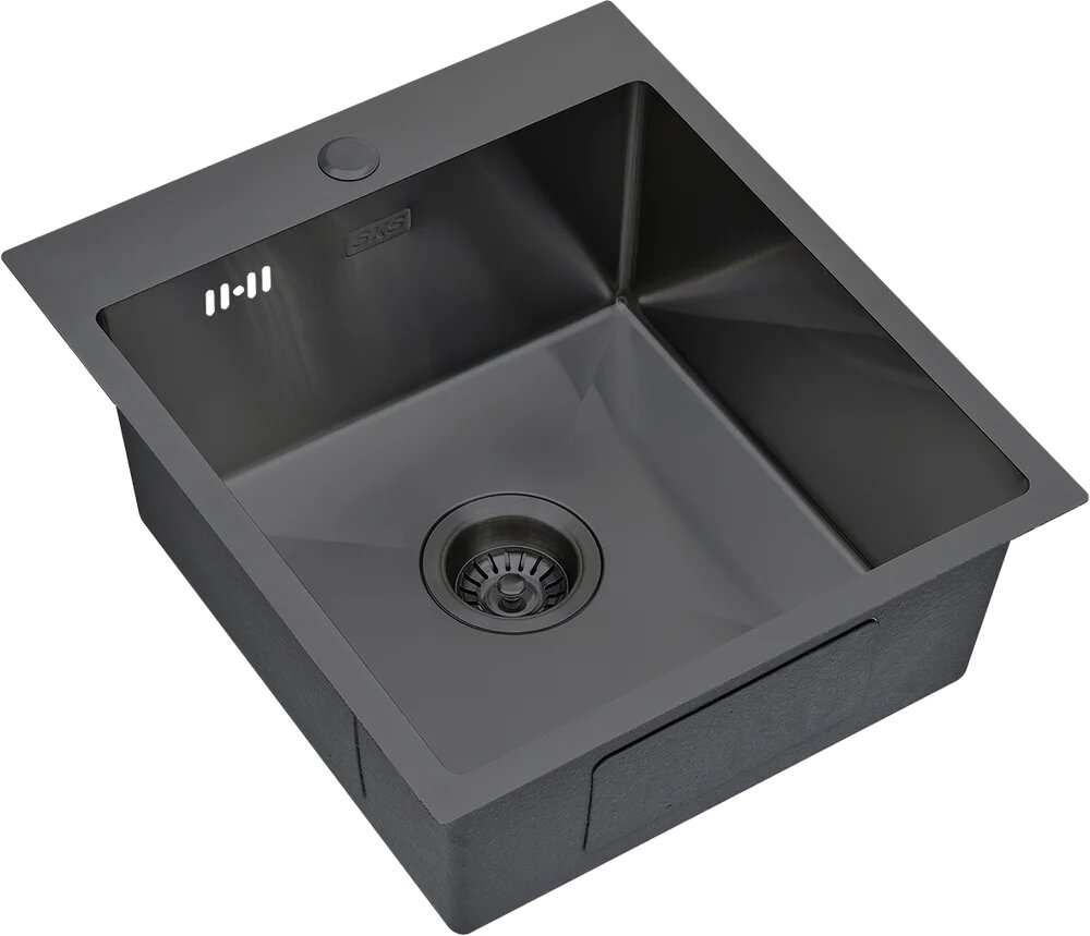 Мойка кухонная S.K.Sanitary SKS 4551 GRAFIT металлическая, 45x51, прямоугольная, серая, черная, матовая, мойка для кухни, врезная, с сифоном, со сливом-переливом