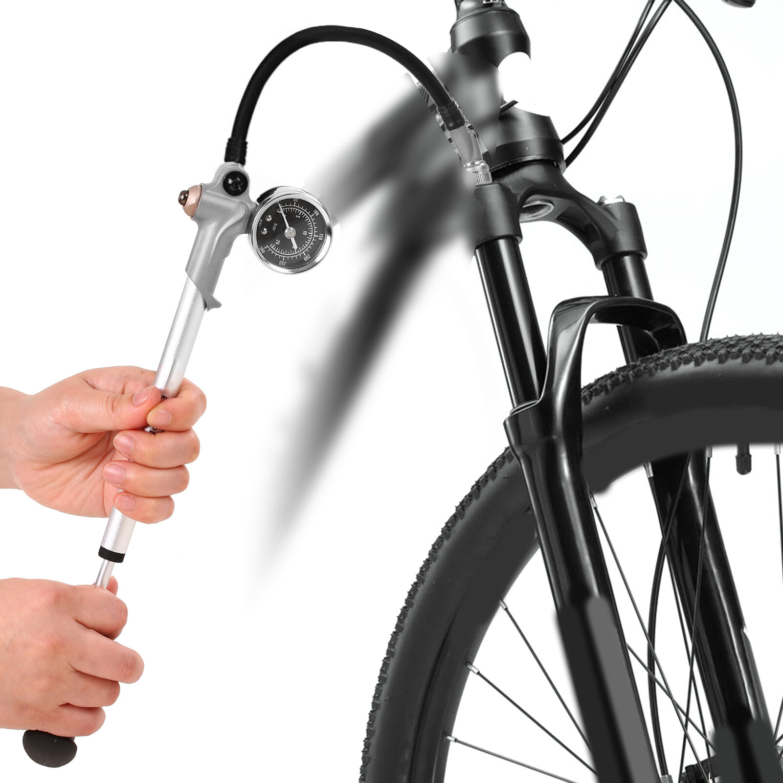 Передняя амортизаторная помпа с манометром 300 PSI, алюминиевый корпус, для MTB