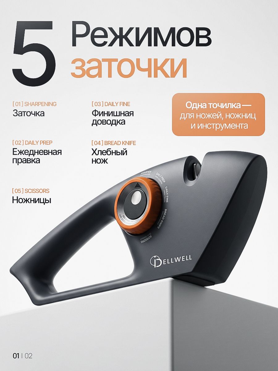 Ручная точилка для ножей и ножниц DELLWELL, 5 этапов заточки