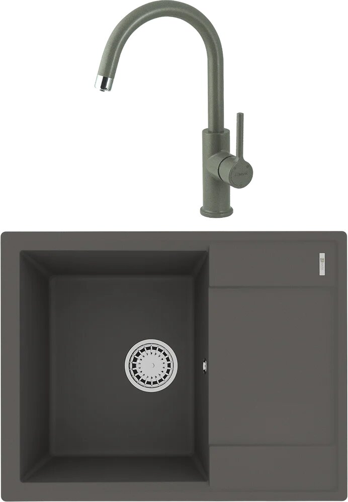Комплект Мойка Lemark Imandra 640 9910023 64x50, серый шелк, искусственный гранит / Смеситель Comfort LM3073PGS серый шелк, серый шелк