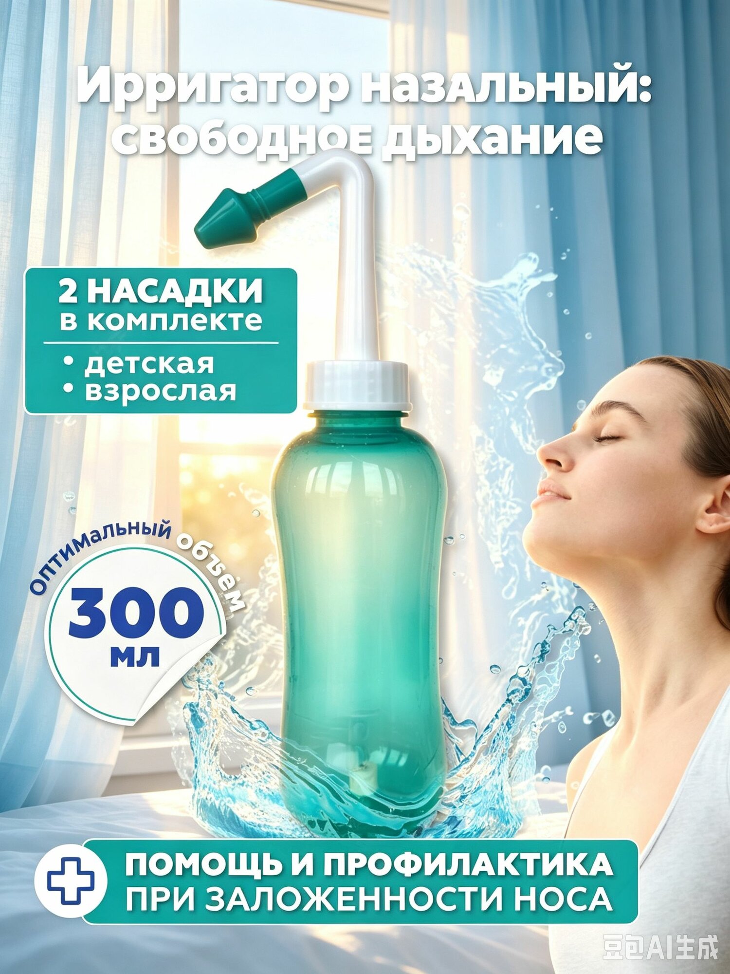 Ирригатор назальный, устройство для промывания носа - 300 мл, от насморка и заложенности, для детей и взрослых