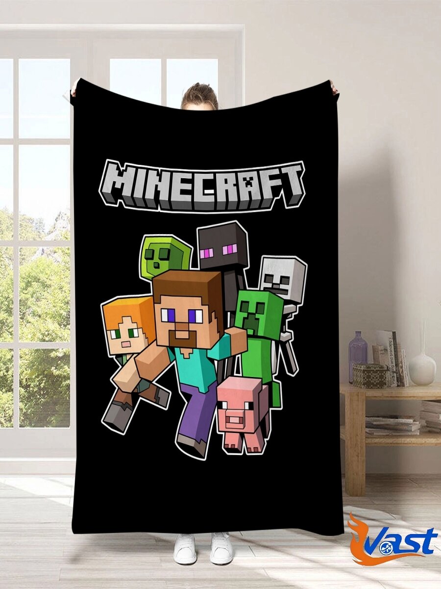 Детский фланелевый плед по мотивам игры Minecraft, мягкий теплый плед для детей, размер 150 200 см