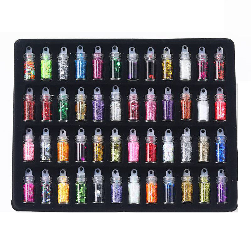 Блески, пайетки и микро-бусины в форме сердца и звезды для маникюра и создания украшений, набор из 48 бутылочек