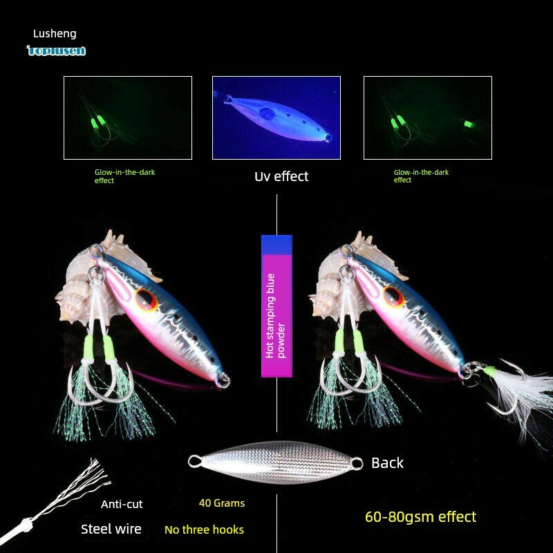 Little Bee 80g Сине-розовый блесненный двойной крючок из стали