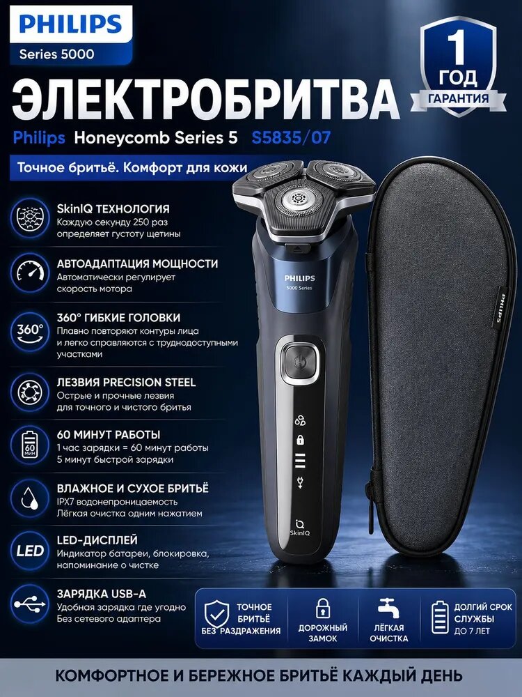 Philips Электробритва Электробритва S5835/07, черный, синий