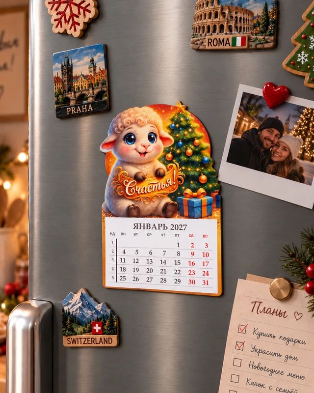 Новогодний магнит-календарь с отрывным блоком, 9x14см