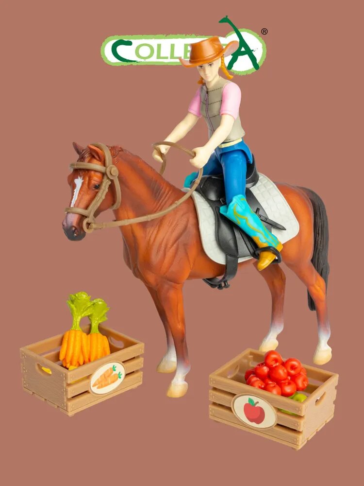 Фигурка Коллекта Набор игровой Collecta наездница с лошадью и аксессуарами, в коробке, 84248