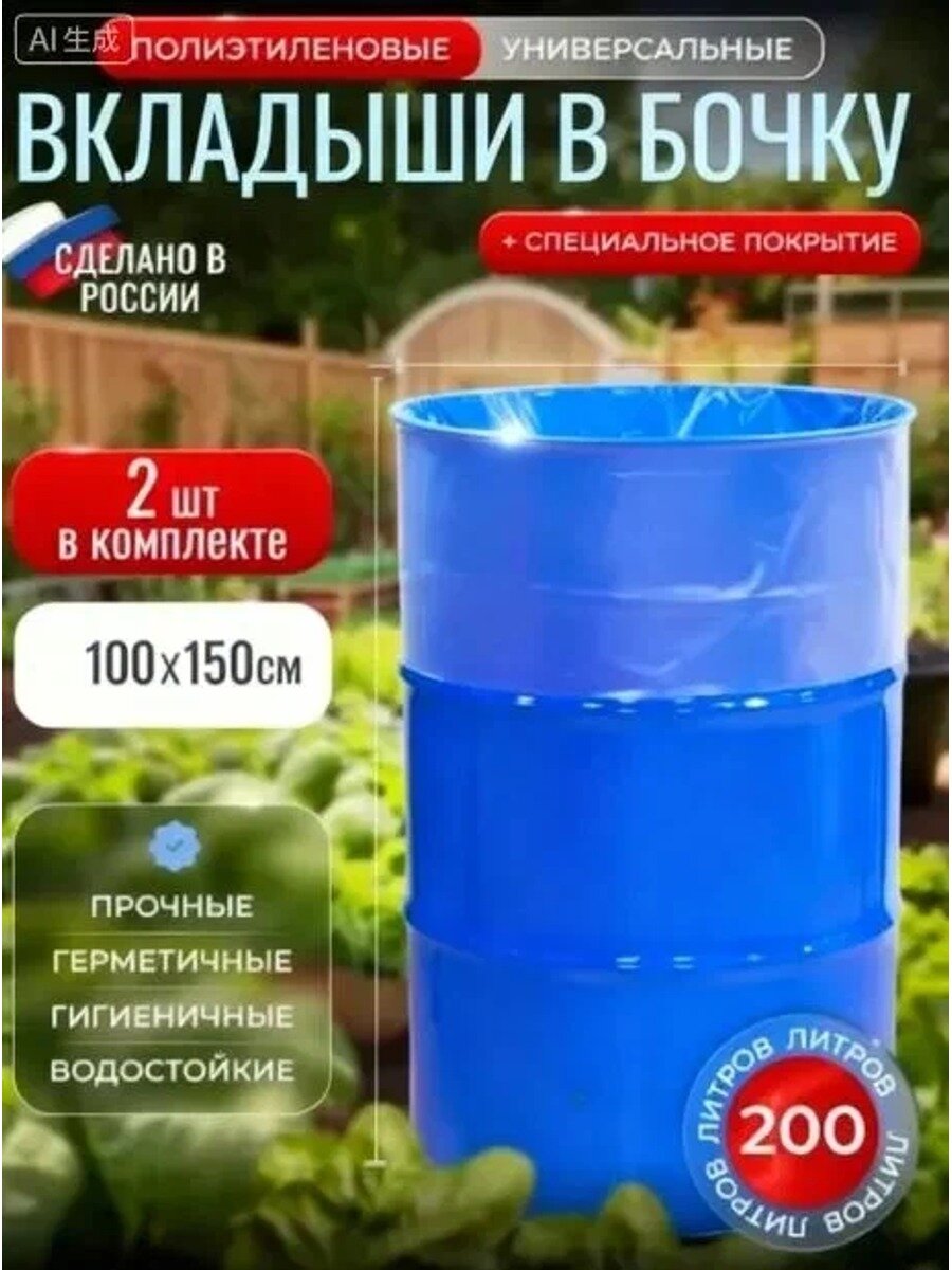 Бочка садовая из пластика, 200 литров, см, 2 штуки в комплекте