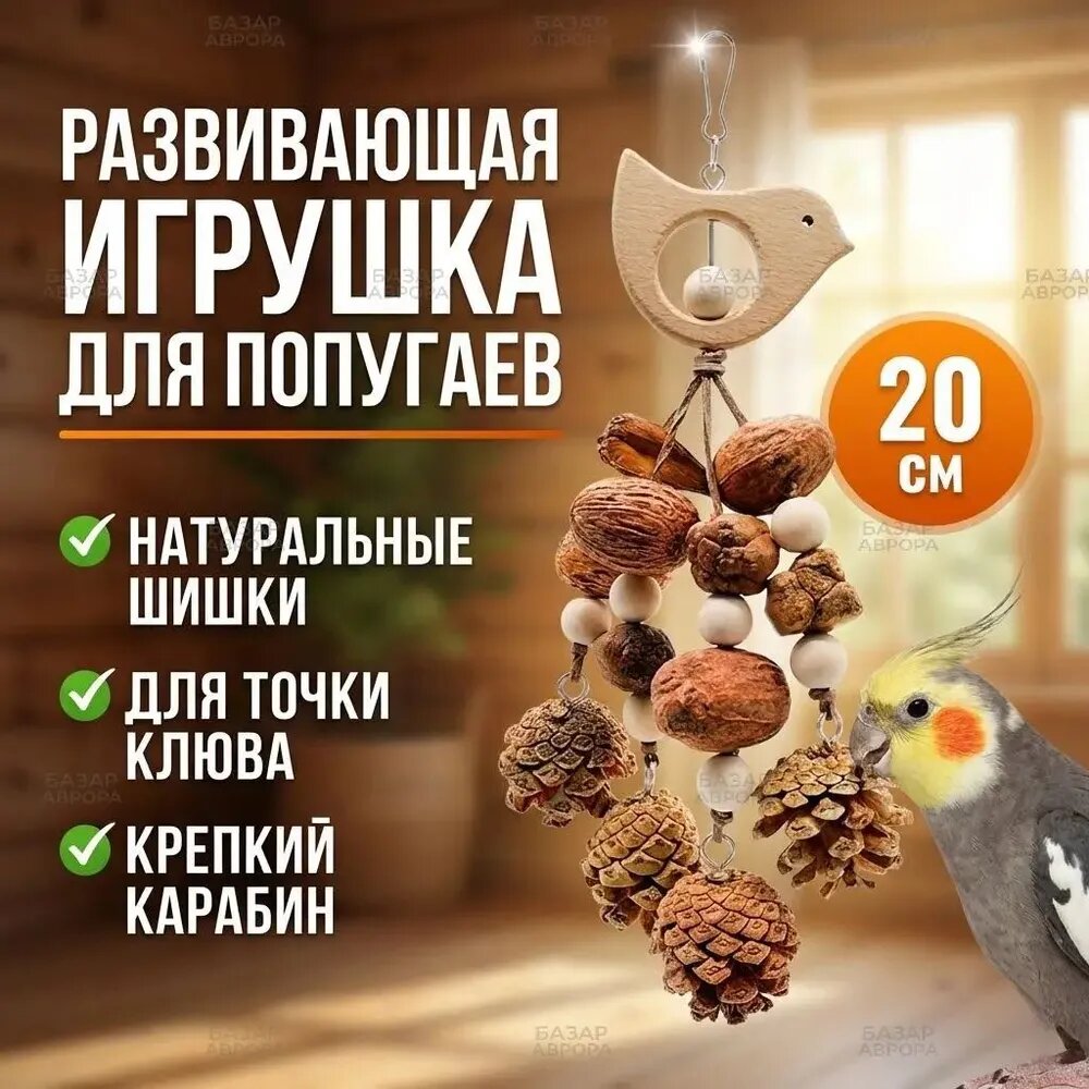 Игрушка для животных, Игрушка для попугаев из натуральных сосновых шишек и дерева, подвесная погрызушка для заточки клюва, для корелл и неразлучников, 1 шт.