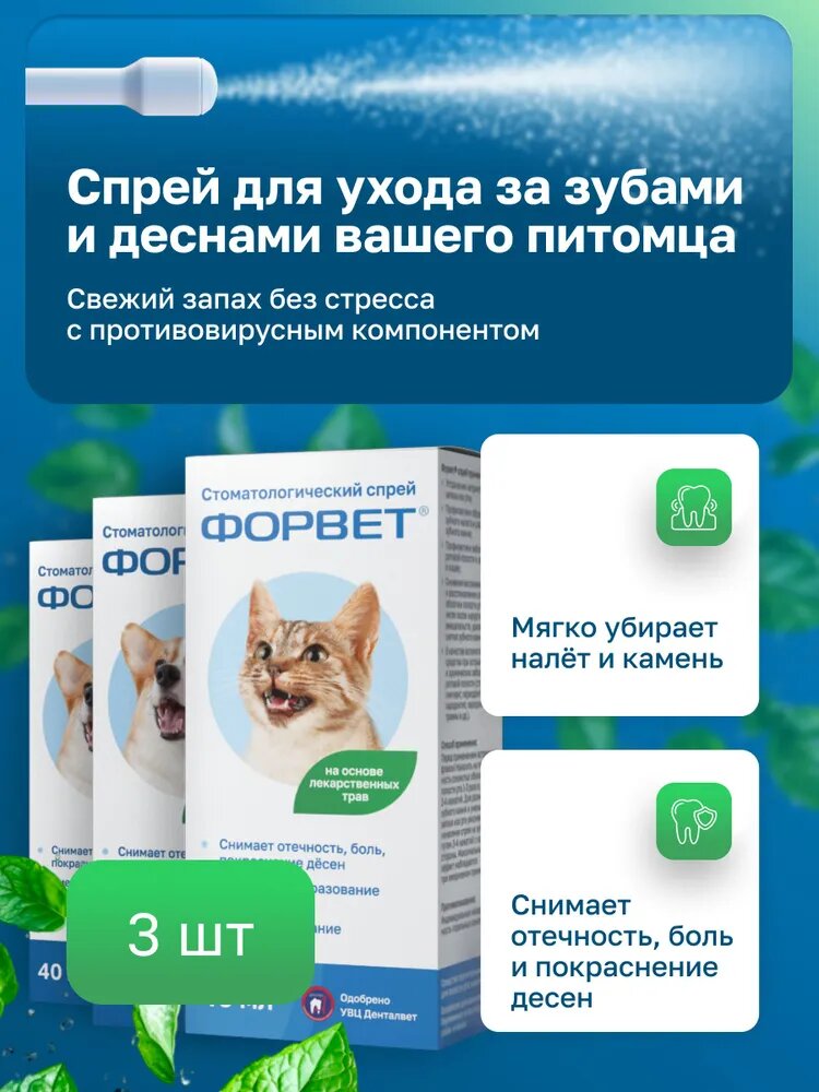Спрей стоматологический, для полости рта собак и кошек Форвет 3шт.