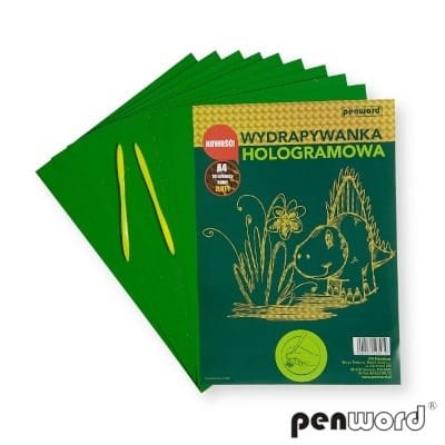 Набор для рисования, росписи Penword голографическая скретч-гравюра, z oto-zielona, A4, 21 x 29.7 см, 10 листов, 2 стилуса