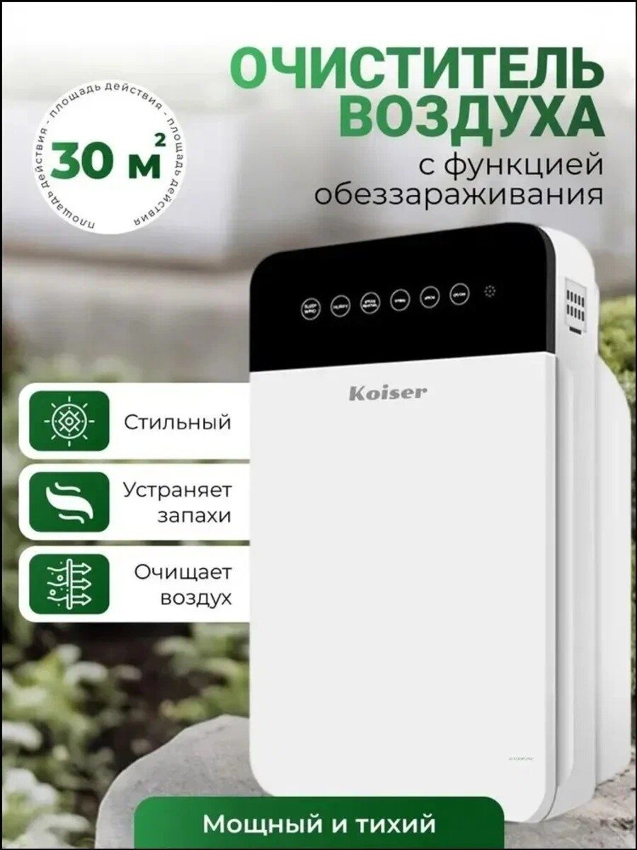 Очиститель воздуха с HEPA-фильтром H13 для помещений до 40 кв. м, 30 Вт, 200 м³/ч