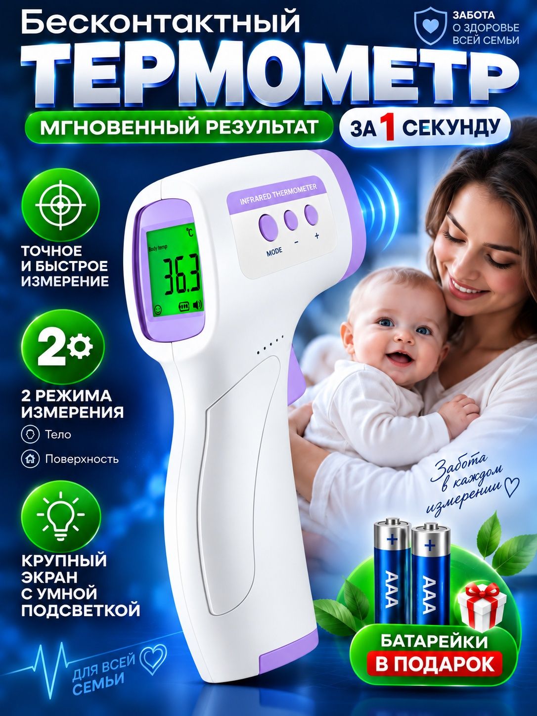 Термометр медицинский инфракрасный, Градусник электронный детский