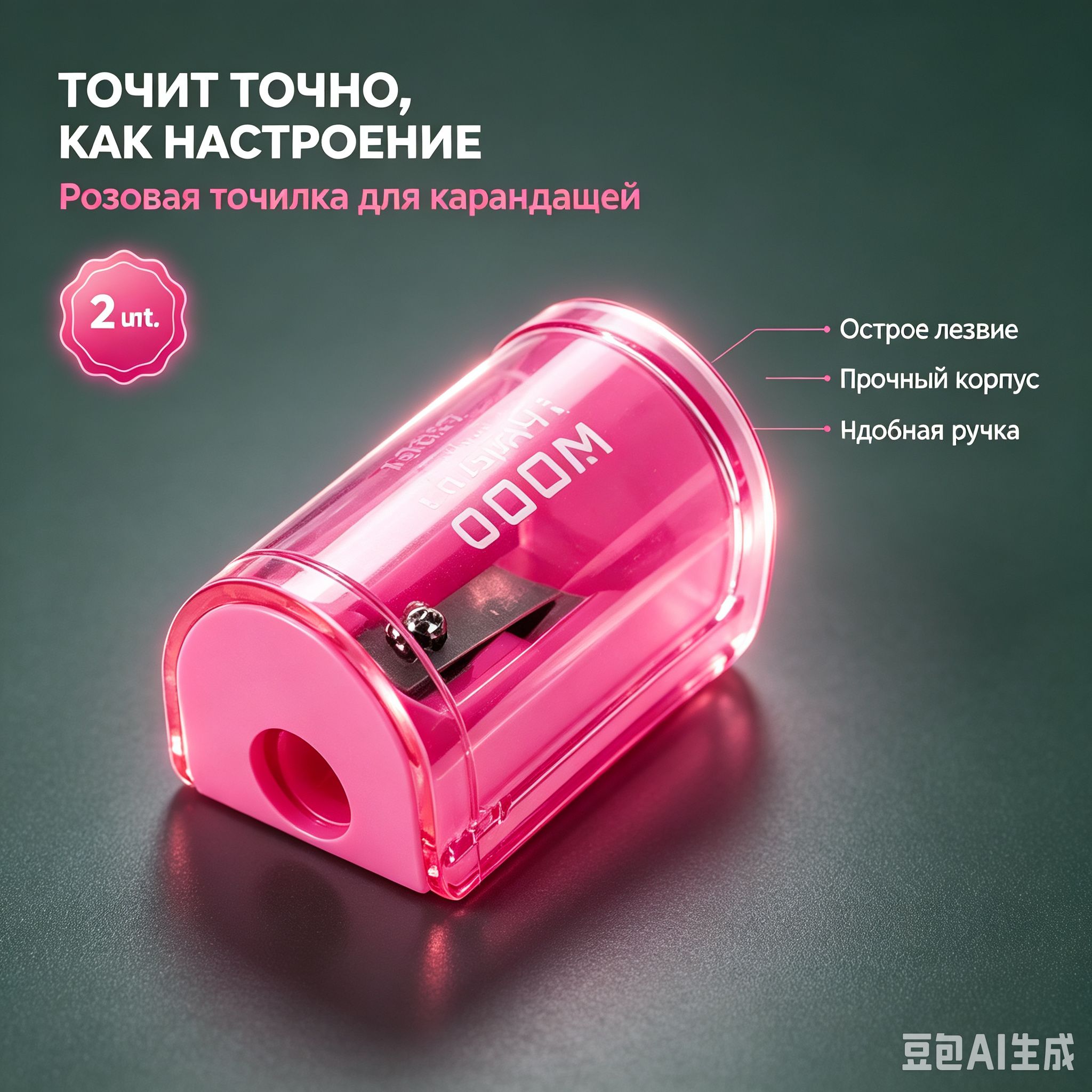 Точилка для карандашей, 2 шт, розовый цвет
