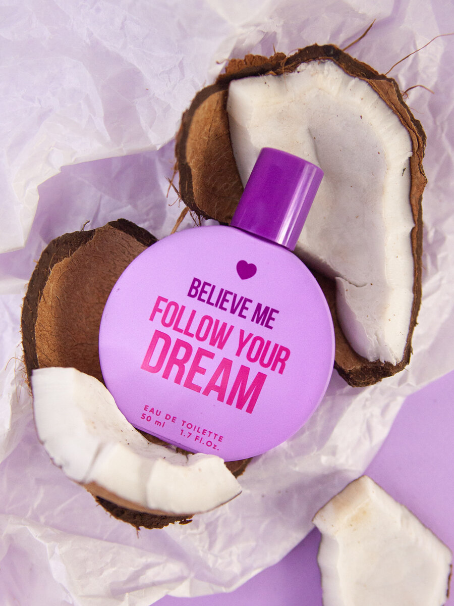 You&World Туалетная вода Believe me Follow your dream, Белив ми Фоллоу е дрим для девушек, для молодежи, для женщин, парфюмерия женская, женский парфюм, духи, кокос, ваниль 50 мл