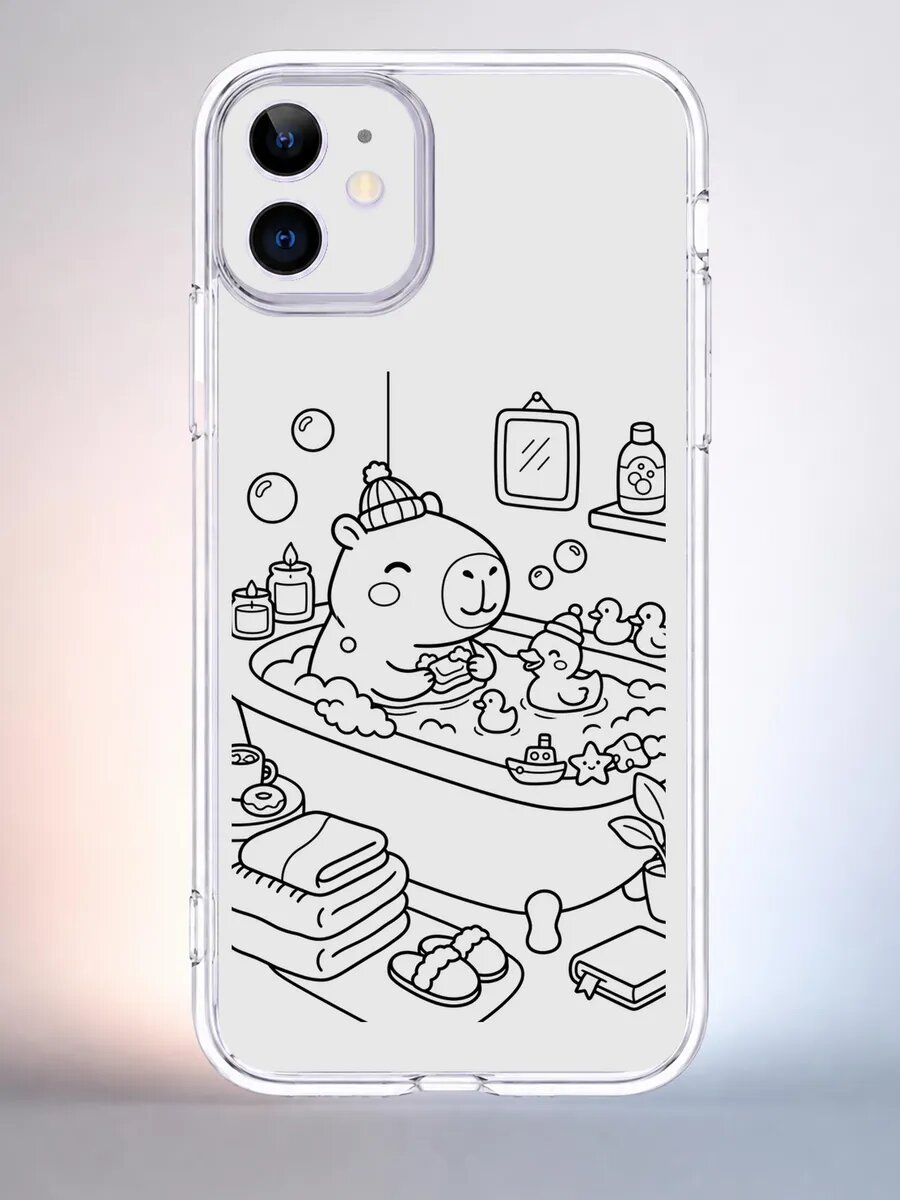 Чехол iPhone 11 капибара в ванной с утками силиконовый
