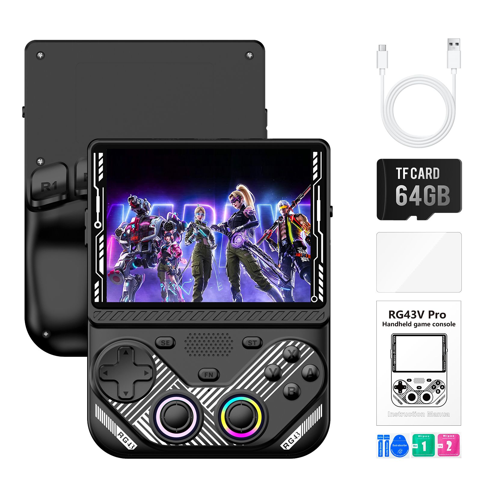 AISLPC RG43V PRO высокопроизводительная ретро консоль 64GB карта 18000+ игры RK3562 4.3" IPS WiFi 6 RGB джойстик HDMI TV выход 3D игра Поддерживается
