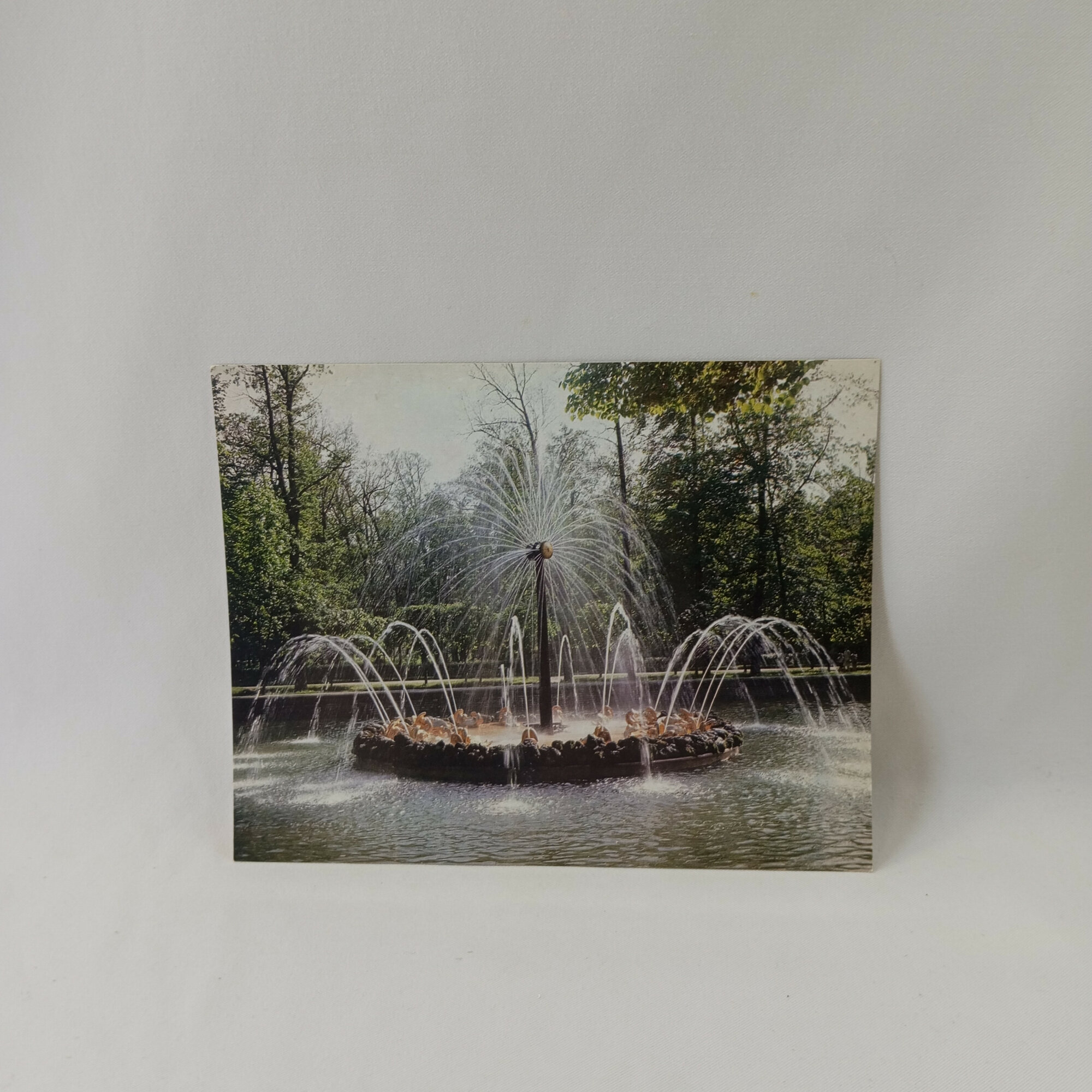 Открытка советская СССР. Петродворец, фонтан Солнце в парке. Винтажная фотокарточка вида Петергофа л