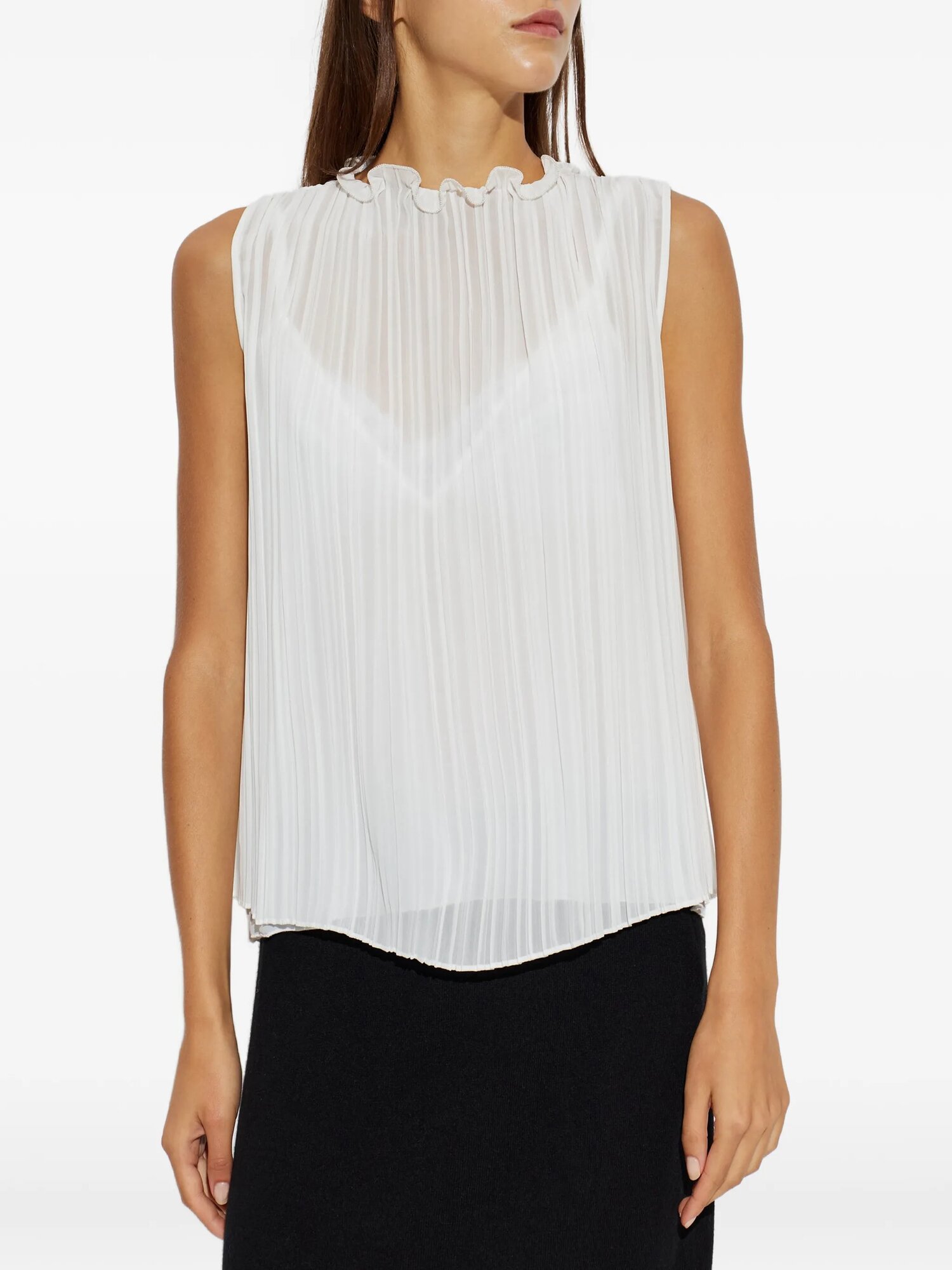 Блуза FABIANA FILIPPI Ruffled-collar pleated blouse, размер 42, white — фото 1