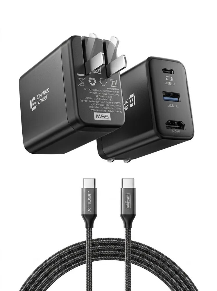 Зарядная док-станция JSAUX OmniCentro 65W GAN для Steam Deck LCD/OLED, Nintendo Switch 2, ROG Ally/X, ROG Xbox Ally/X, Legion Go / Go S / Go 2, MSI Claw (HDMI/USB-C/USB-A) - HC6502