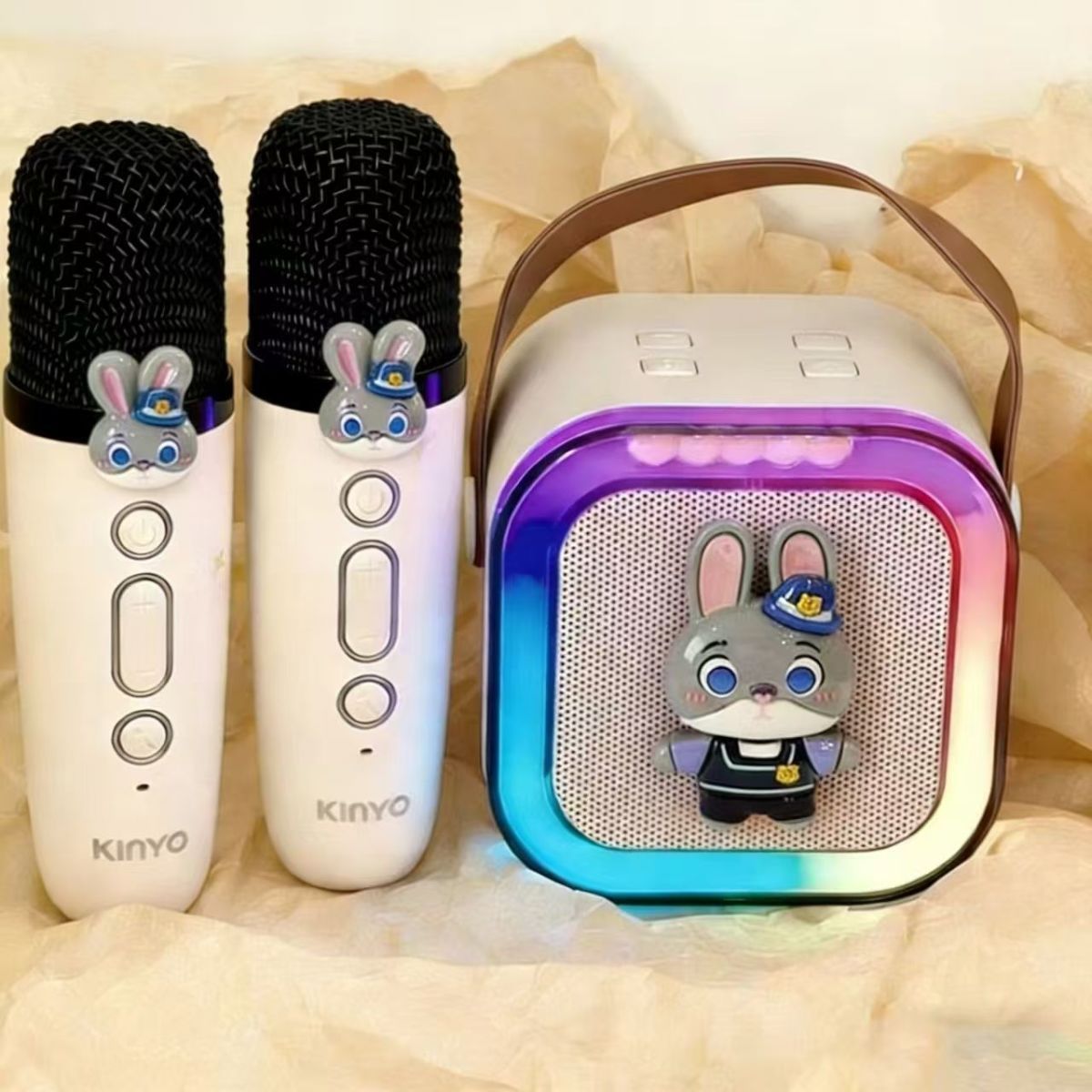 Детская караоке-система, портативная Bluetooth-колонка с 2 беспроводными микрофонами, музыкальный динамик с подсветкой