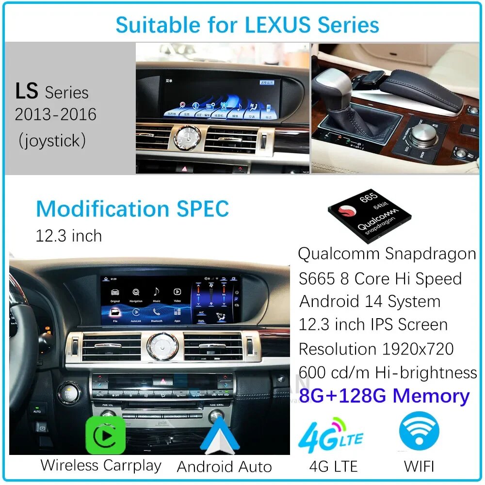 Qualcomm Android 14 для Lexus LS460 600 400 2013-2017 LHD и RHD Автомобильная навигация GPS LS 128G