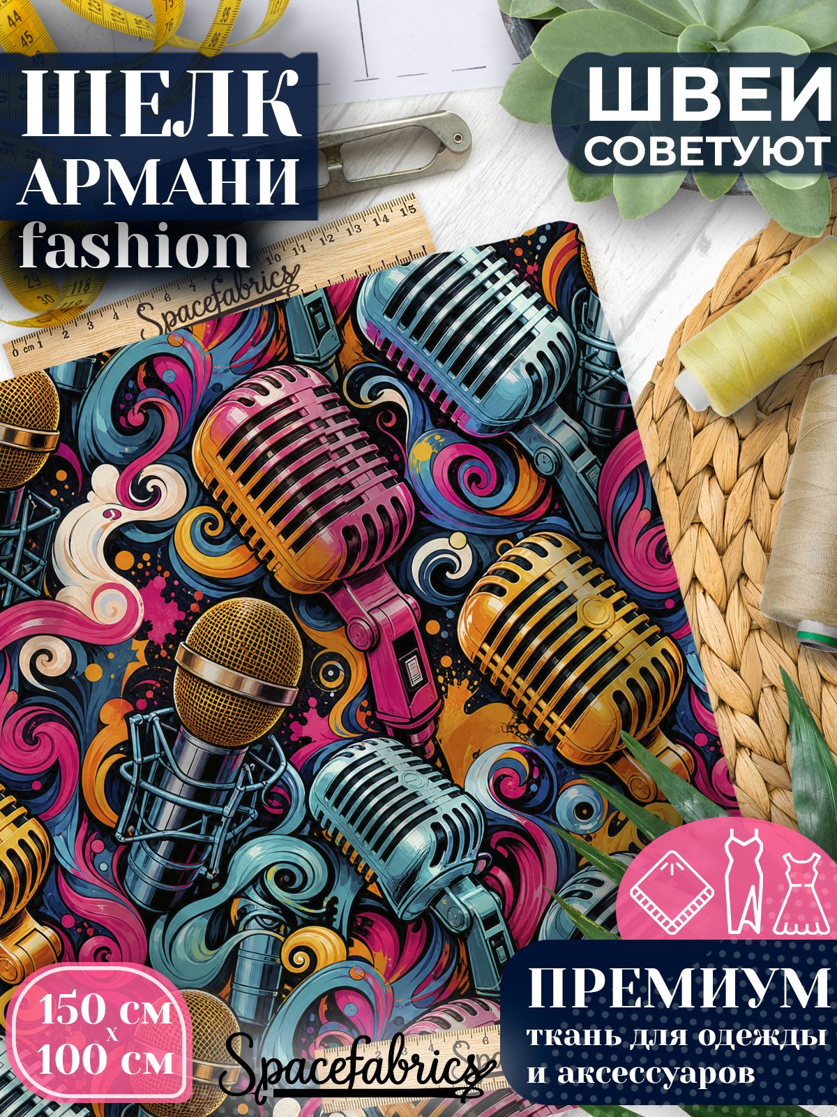 Ткань для шитья шелк Армани, искусственный шелк для костюмов, платьев, юбок с принтом Музыкальная сцена