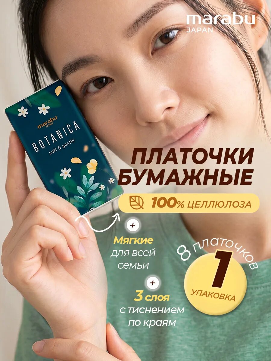Платочки бумажные нежные, целлюлозные MARABU трехслойные, 1 упаковка