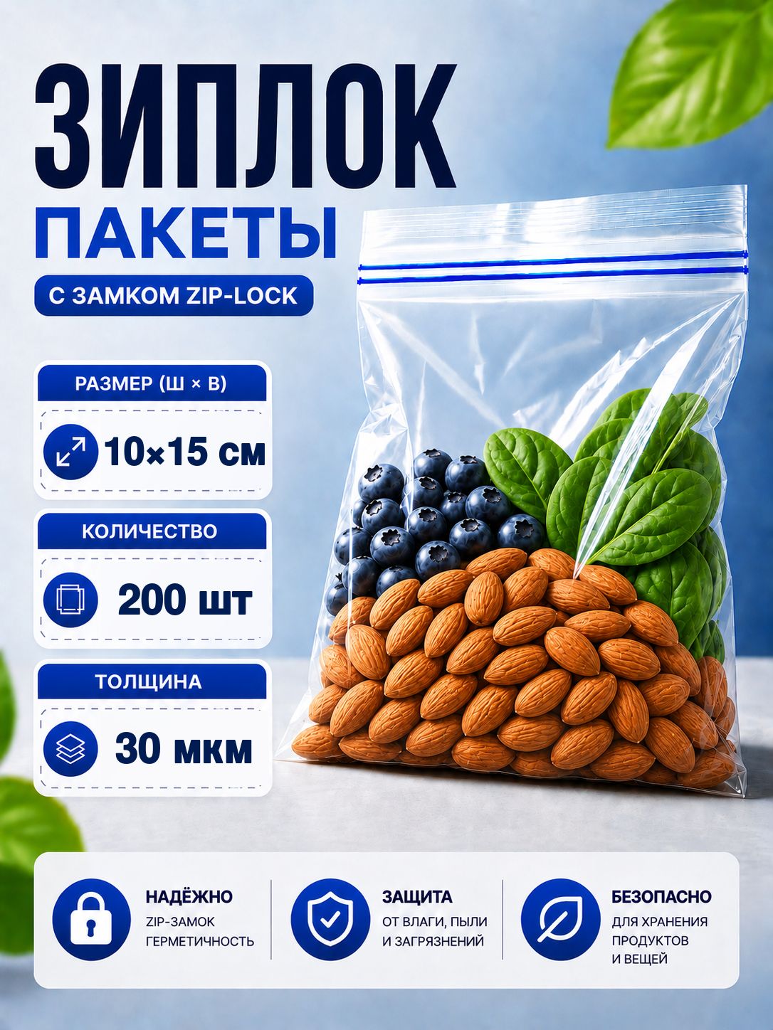 Зип пакет 10х15, 200 шт с застежкой для хранения продуктов и мелочей. zip lock