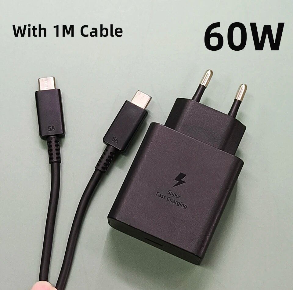 Оригинальное зарядное устройство SAMSUNG 60W 45W, быстрая зарядка, адаптер USB 60w with 1m cable