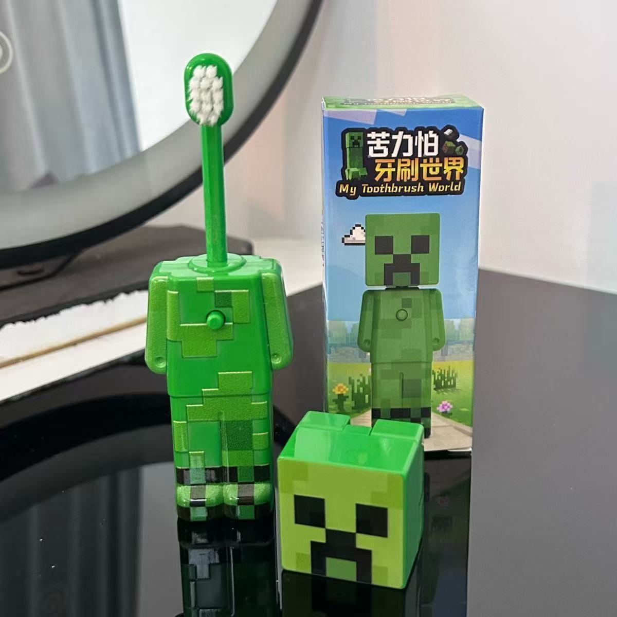 Зубная щетка и игрушка 2в1 Minecraft с выбрасыванием, фигурка Крипер, цветная коробка, антистресс, подарок