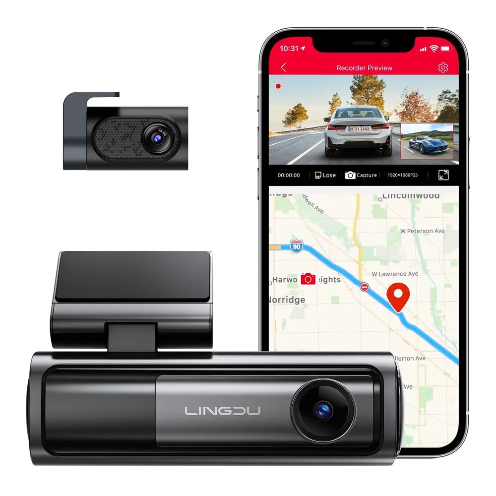 Видеорегистратор автомобильный LNDU с камерой заднего вида 4K Ultra HD c WiFi, GPS