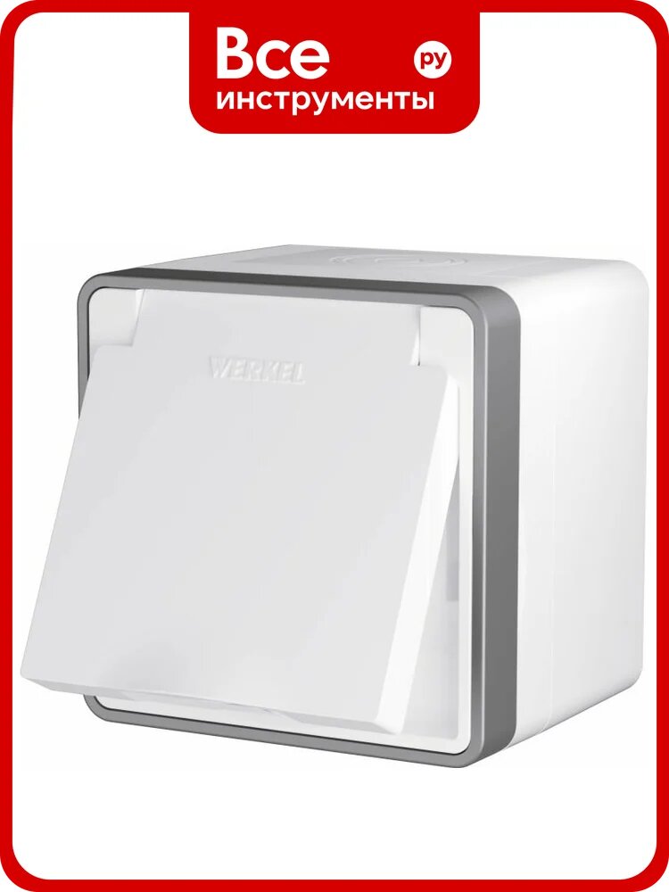 Розетка WERKEL W5071201 влагозащищенная, с заземлением с защитной крышкой и шторками Gallant белая a051568