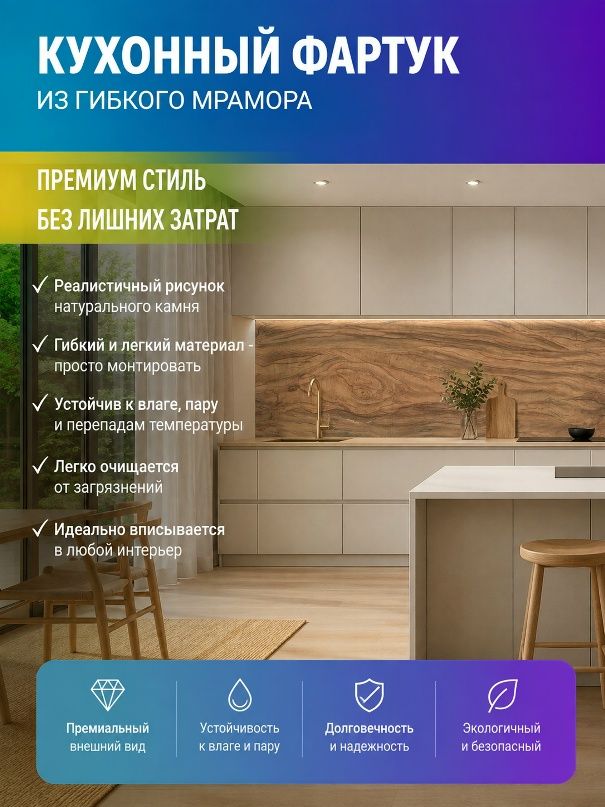 Стеновая панель, гибкий мрамор, кухонный фартук 3000х600мм: S044 "Дуб Вотан"