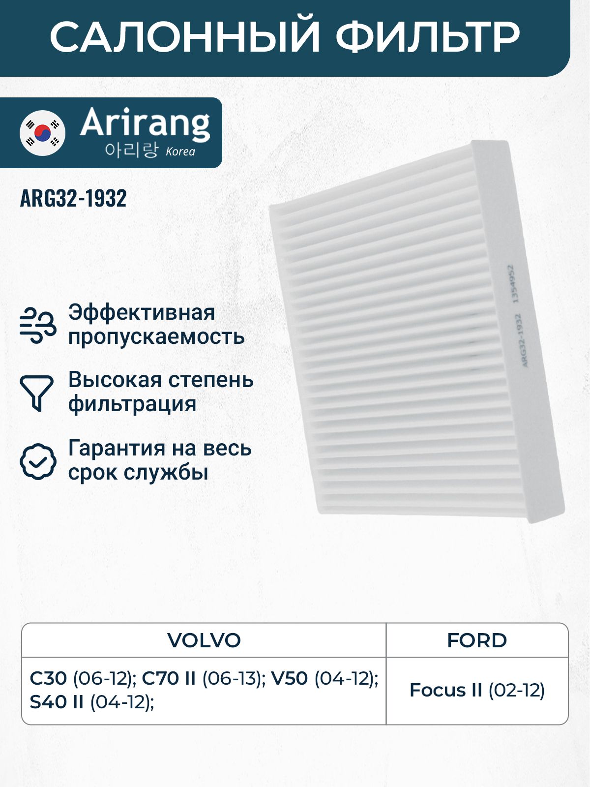 Фильтр салона Ford Focus 2, Volvo C30, C70 2, S40 2, V50 / OEM 1354952
