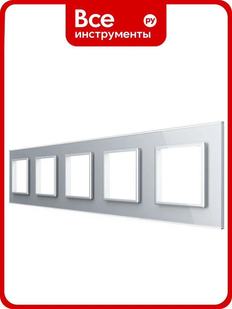Рамка для розетки LIVOLO 5 постов, цвет серебристый / алюминий, стекло BB-C7-SR/SR/SR/SR/SR-20