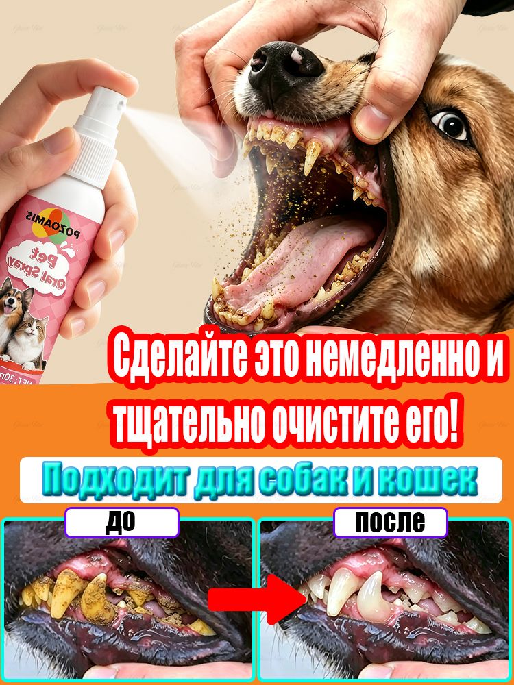 Спрей для полости рта собак и кошек, очищение зубов и десен, устранение запаха, поддержка гигиены ротовой полости, 90 мл