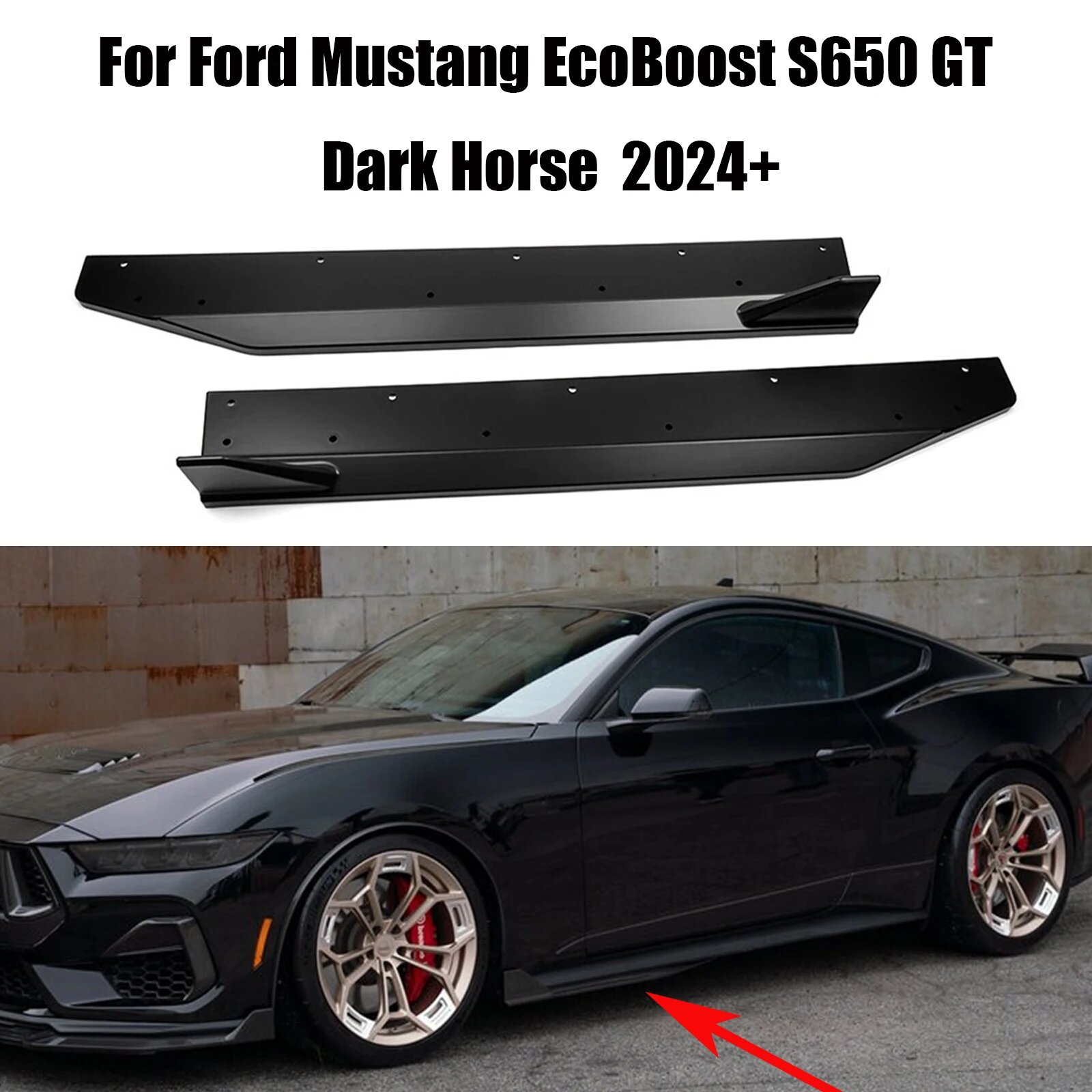 Для Ford Mustang S650 GT Dark Horse EcoBoost 2024 2025 боковая юбка, спойлер, расширение, диффузор, разветвитель, черный вид из углеродного волокна