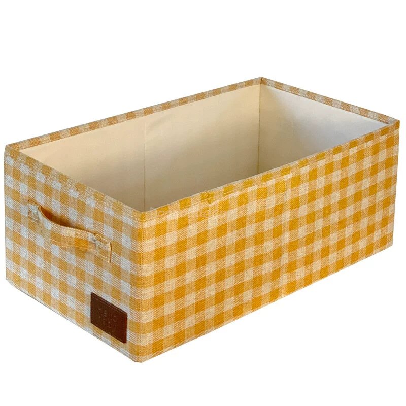 Коробка для хранения с желтым клетчатым рисунком, без крышки, 45x25x18 см
