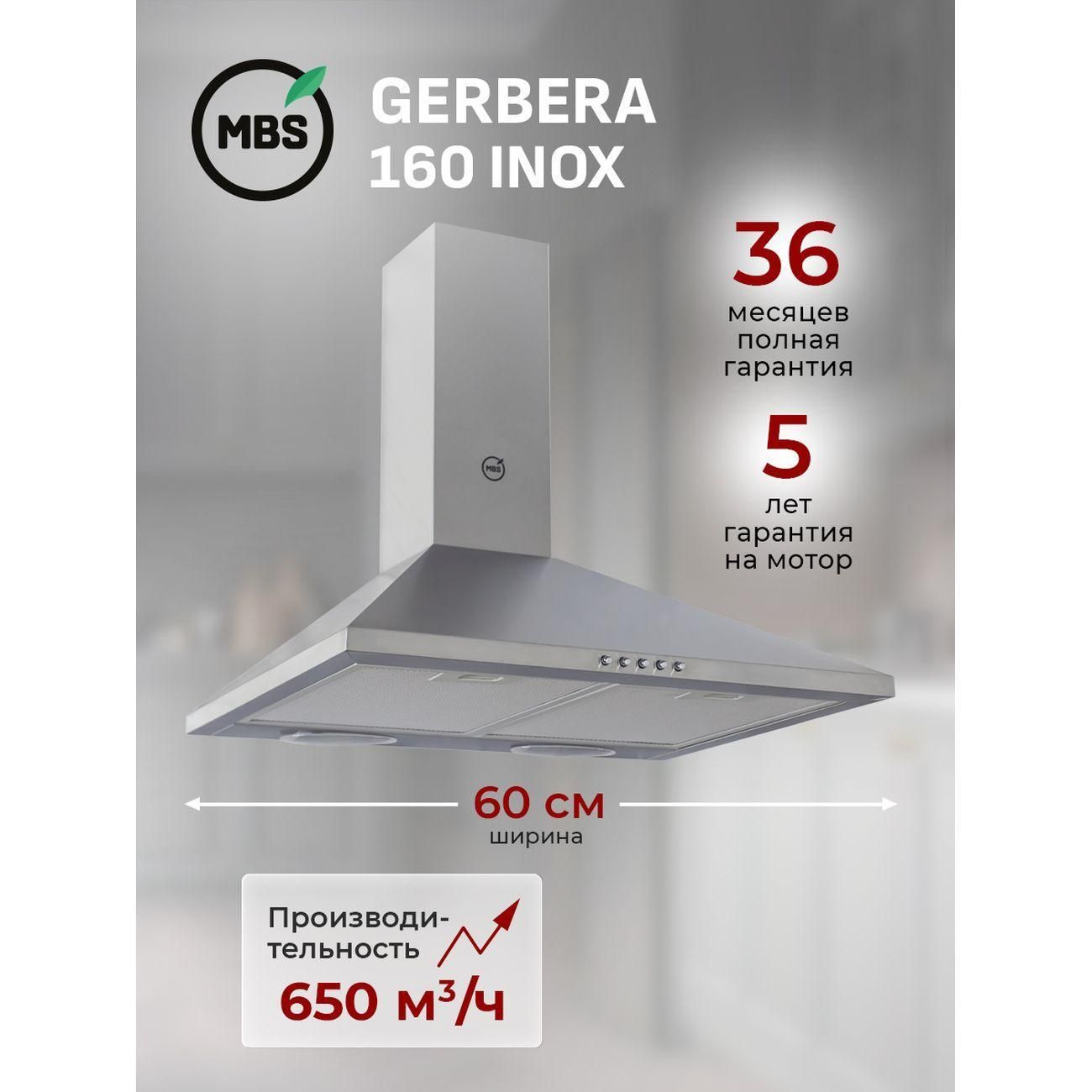 Вытяжка пристенная MBS GERBERA 160 INOX