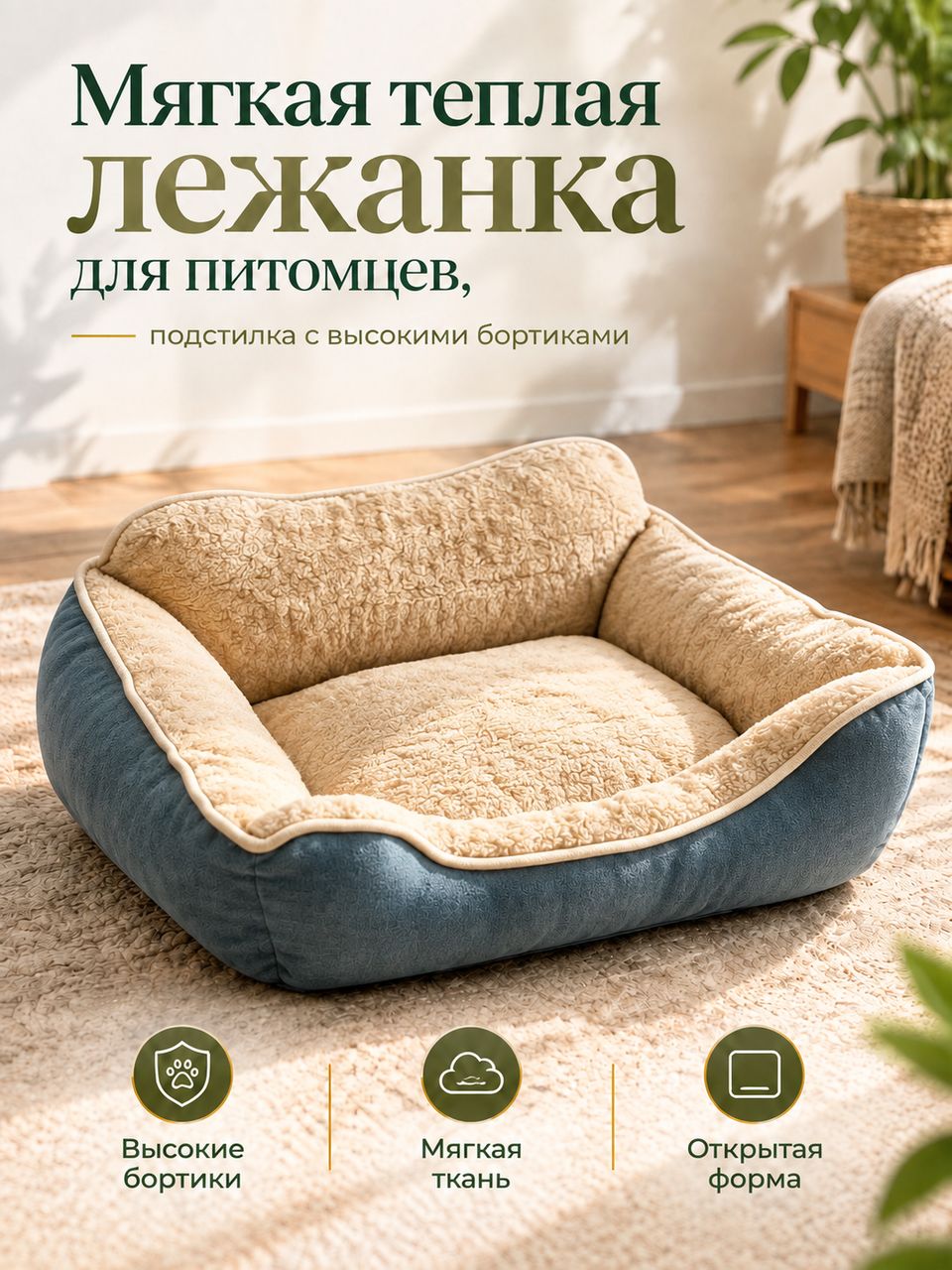 Диванчик для животных, уютное спальное место для котов и собак мелких пород