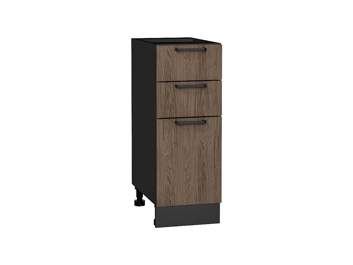 Шкаф нижний с 3-мя ящиками Флэт, цвет фасада Brown Casella Oak 2S, цвет каркаса Graphite, 816*300*478 (В*Ш*Г) мм