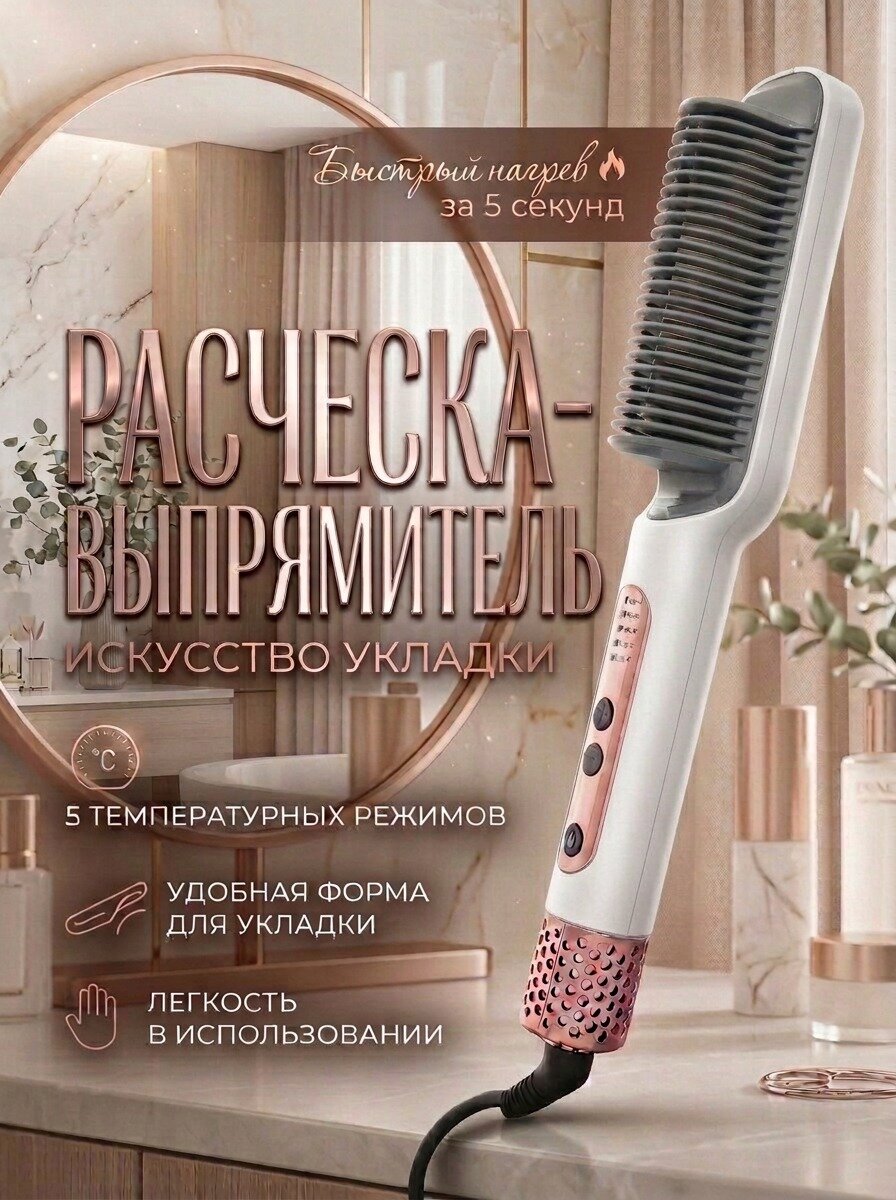 Профессиональный выпрямитель для волос/Расческа, стайлер-утюжок для и Плойка утюжок для волос, белый